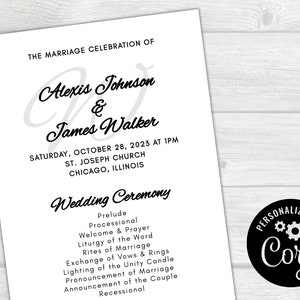 Traditional Wedding Ceremony Program | Elegant Catholic Wedding Program ...