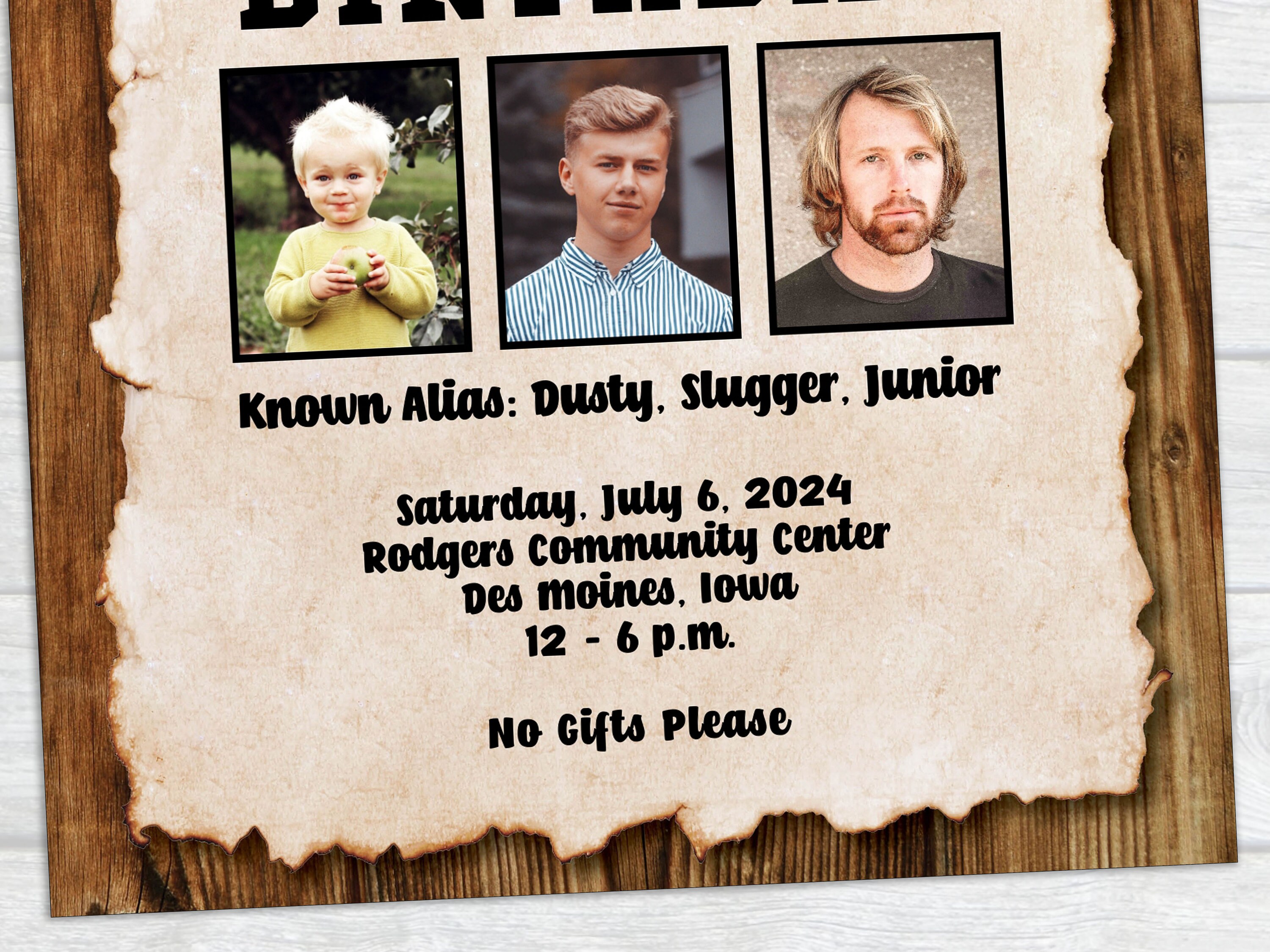 WANTED Birthday Party Invitation With Photos | Rustic Country Barn Wood ...