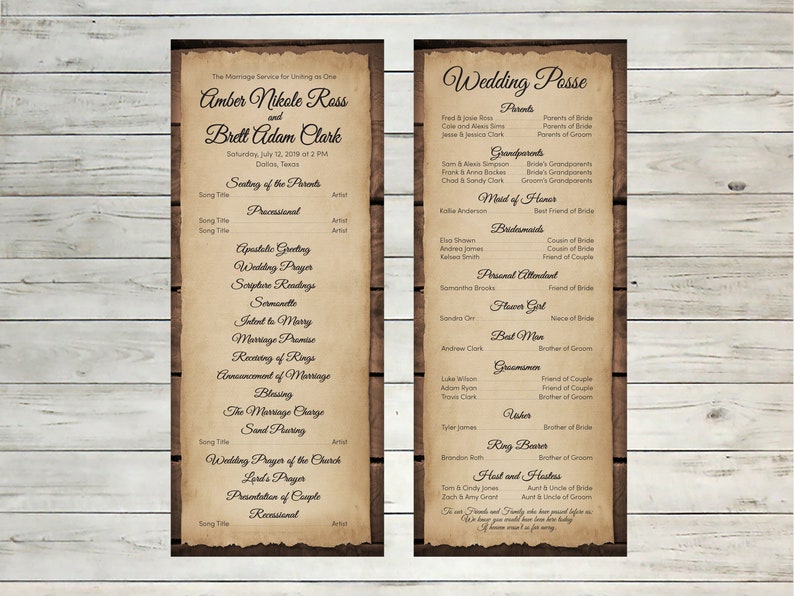 Country Wedding Ceremony Programs | Traditional Wedding Program ...