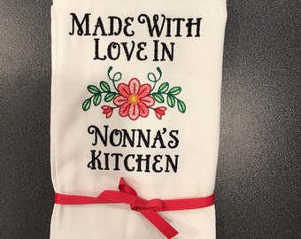 Custom Embroidered Tea Towel nonna's Kitchen | Etsy