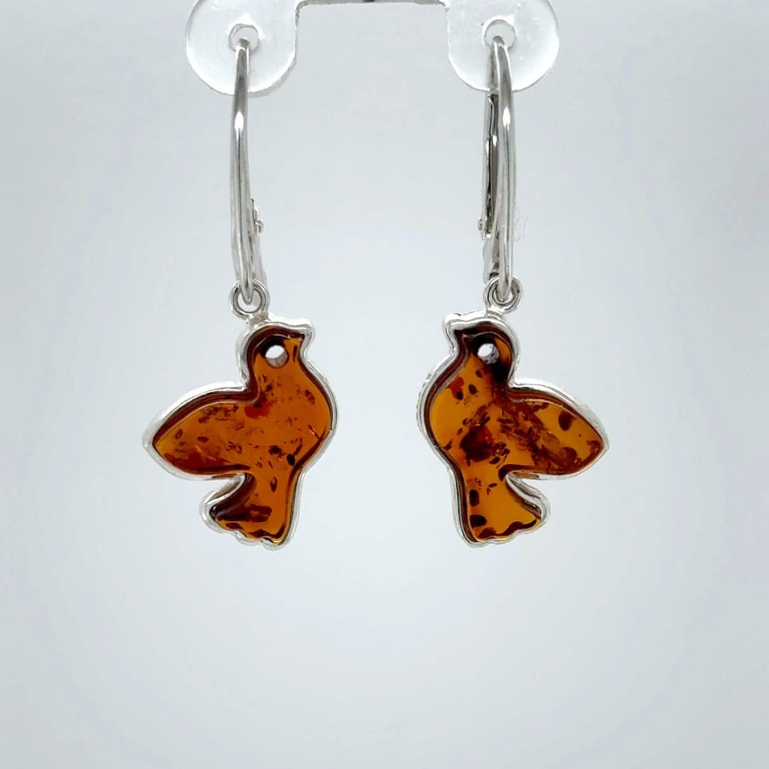 Cognac / Brown BALTIC AMBER Dove Bird Dangle Leverback Earrings 925 ...