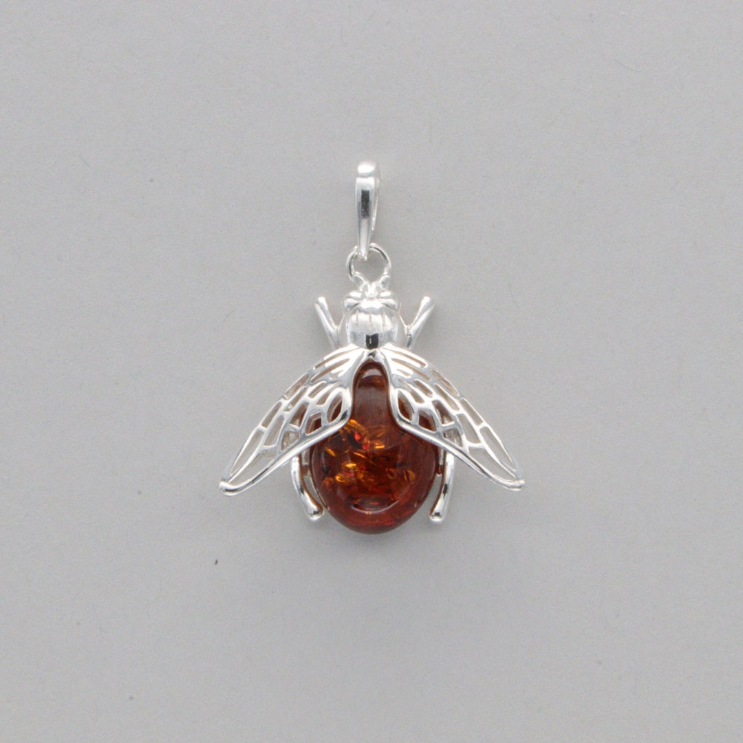 Cognac / Brown BALTIC AMBER Moth Pendant in 925 Sterling Silver Natural ...