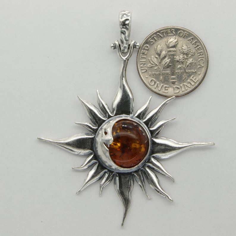 Brown / Cognac BALTIC AMBER Sun / Star and Man in the Moon Pendant in ...