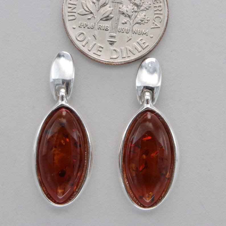 Baltic Amber Earrings: Cognac Brown Oval, Sterling Silver Dangle - Etsy