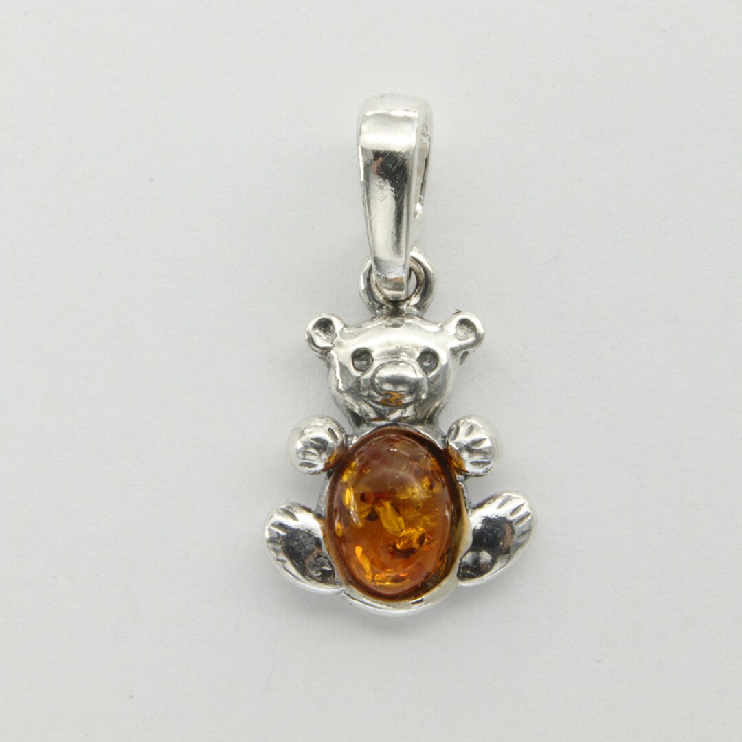 Baltic Amber Bear Pendant: Cognac Brown, Sterling Silver - Etsy