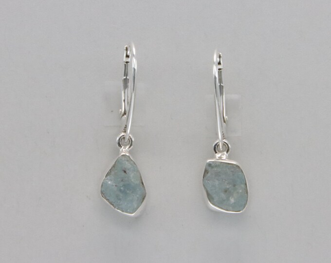 Raw Cut Freestyle Rough Cut Blue Green AQUAMARINE Dangle Leverback ...