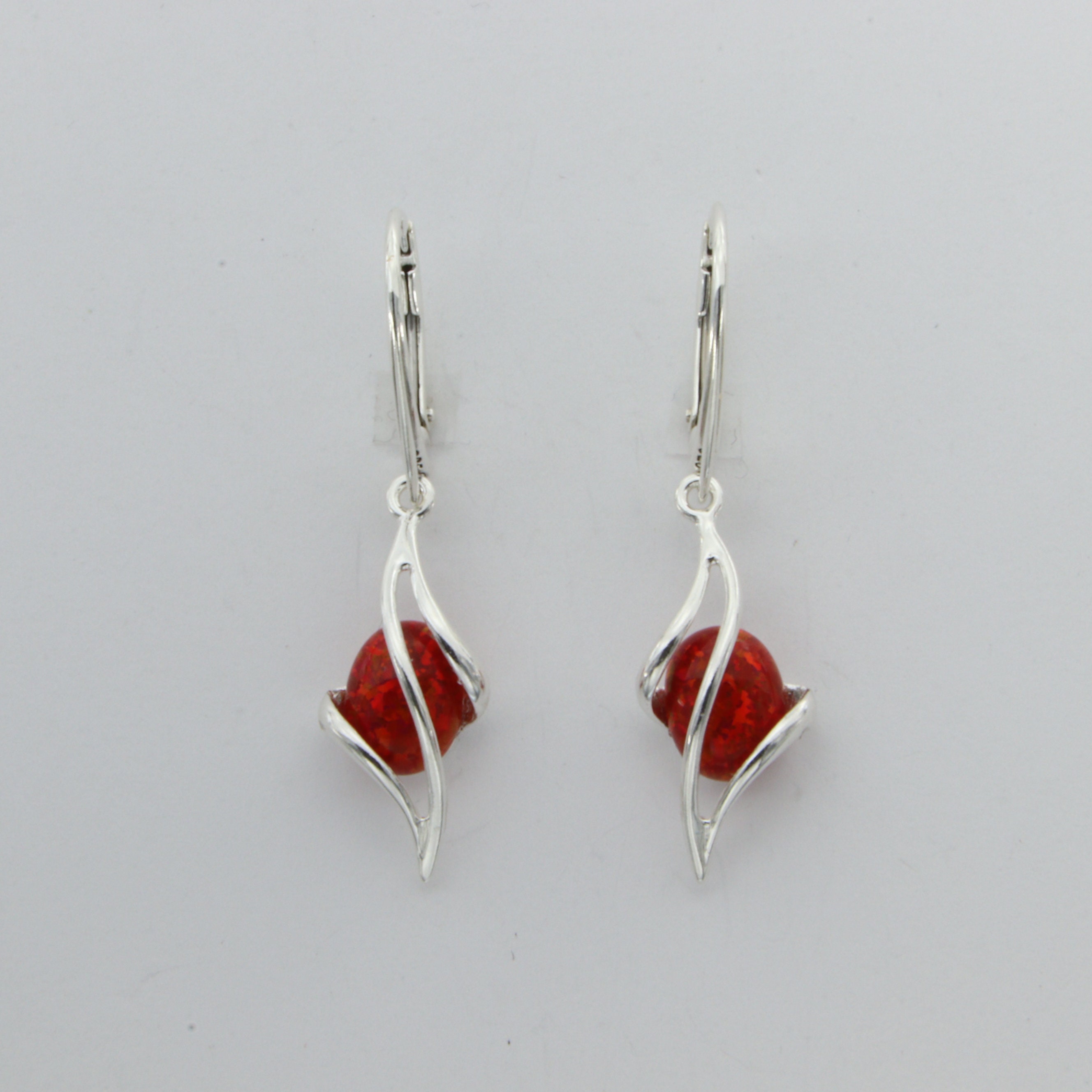 Oval Red FIRE OPAL Dangle Swirl Earrings in 925 Sterling Silver ...