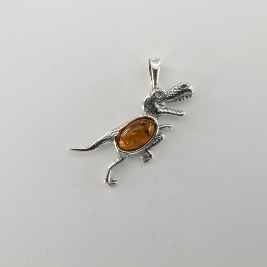 Cognac / Brown BALTIC AMBER Dinosaur T-rex Tyrannosaurus Rex Pendant in ...