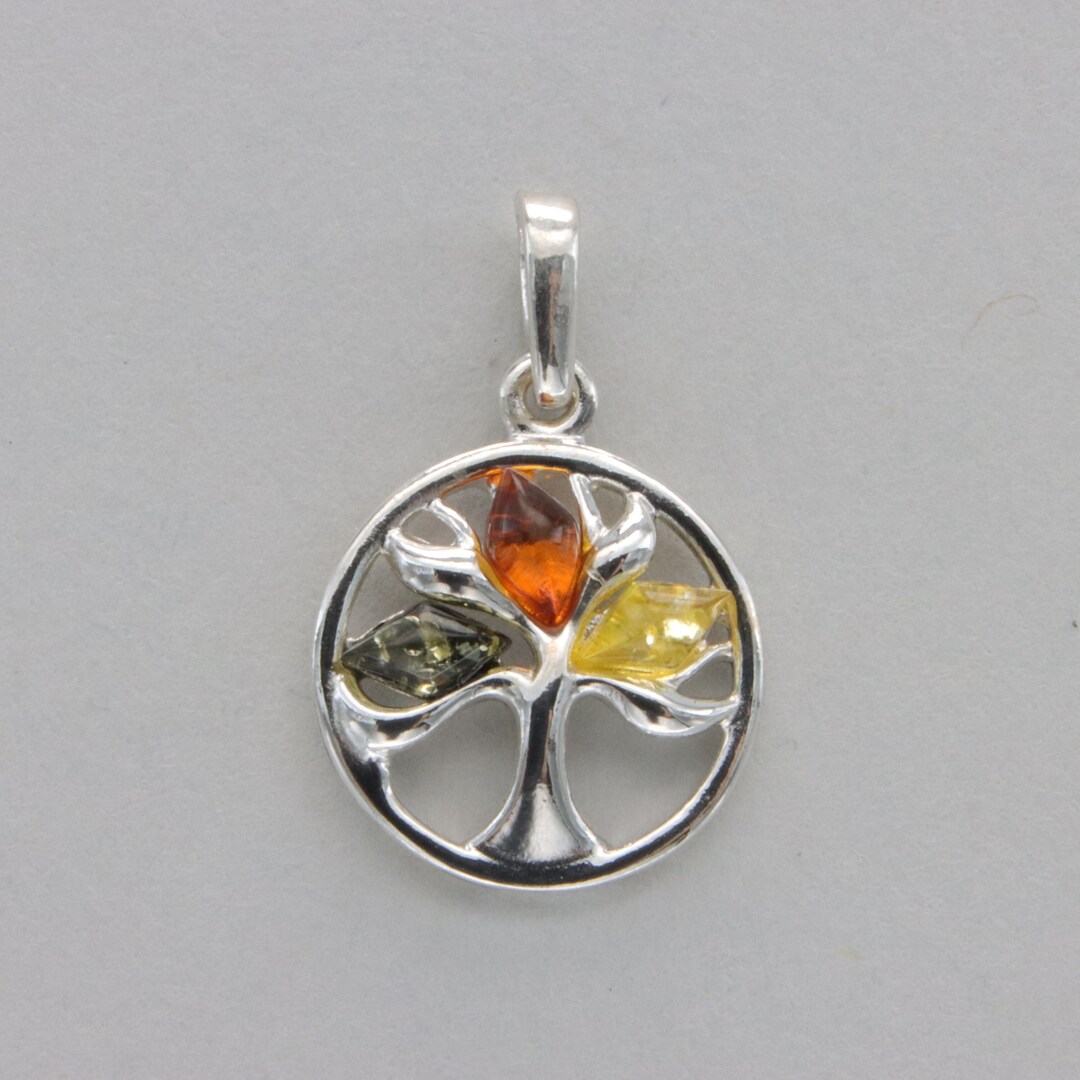 Multi-color BALTIC AMBER Tree of Life Pendant in 925 Sterling Silver ...
