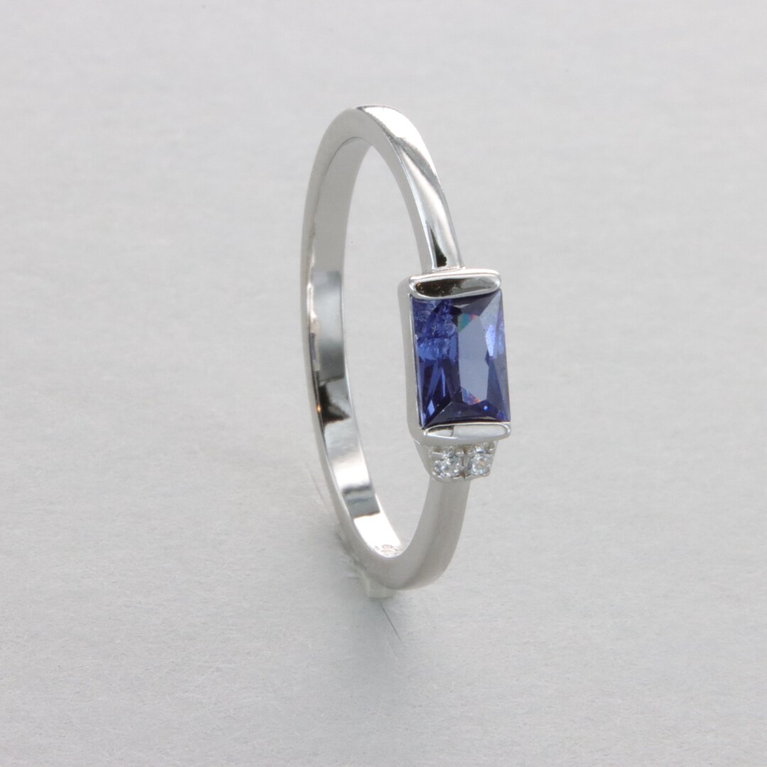 Square / Rectangle Tanzanite and CZ Ring - Rhodium Finished 925 ...