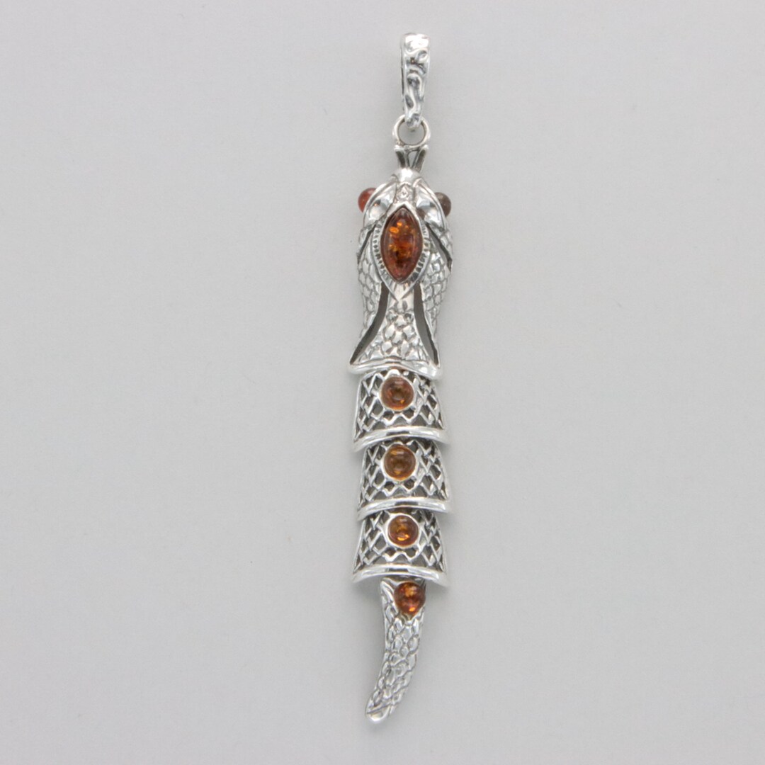Baltic Amber Snake Pendant: Sterling Silver Serpent Jewelry - Etsy