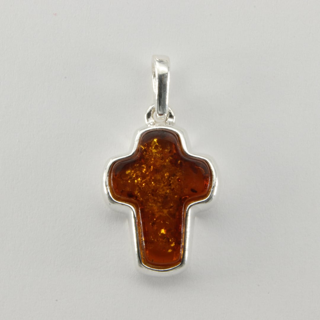 Natural and Genuine Cognac / Brown BALTIC AMBER Cross Pendant in 925 ...