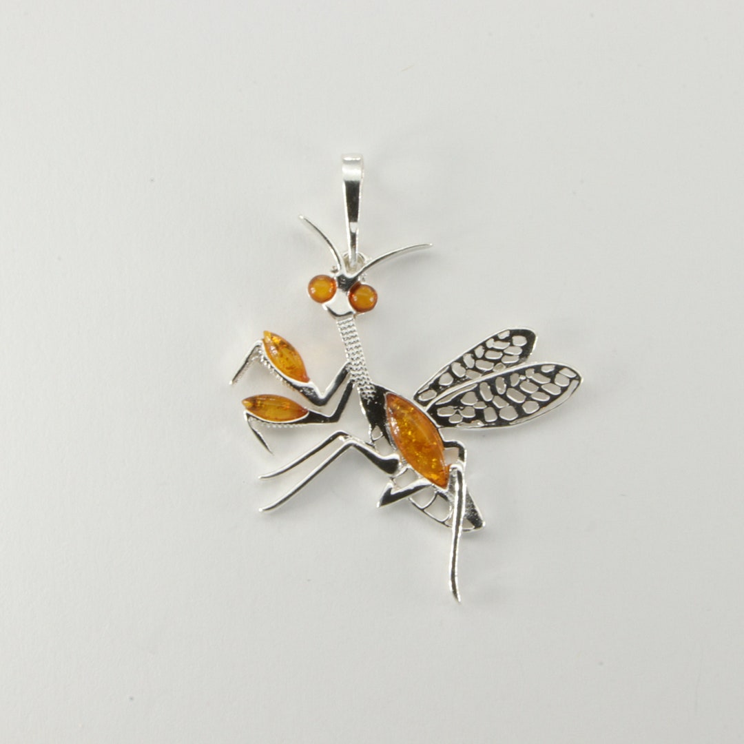 Baltic Amber Praying Mantis Pendant: Sterling Silver Insect Jewelry - Etsy