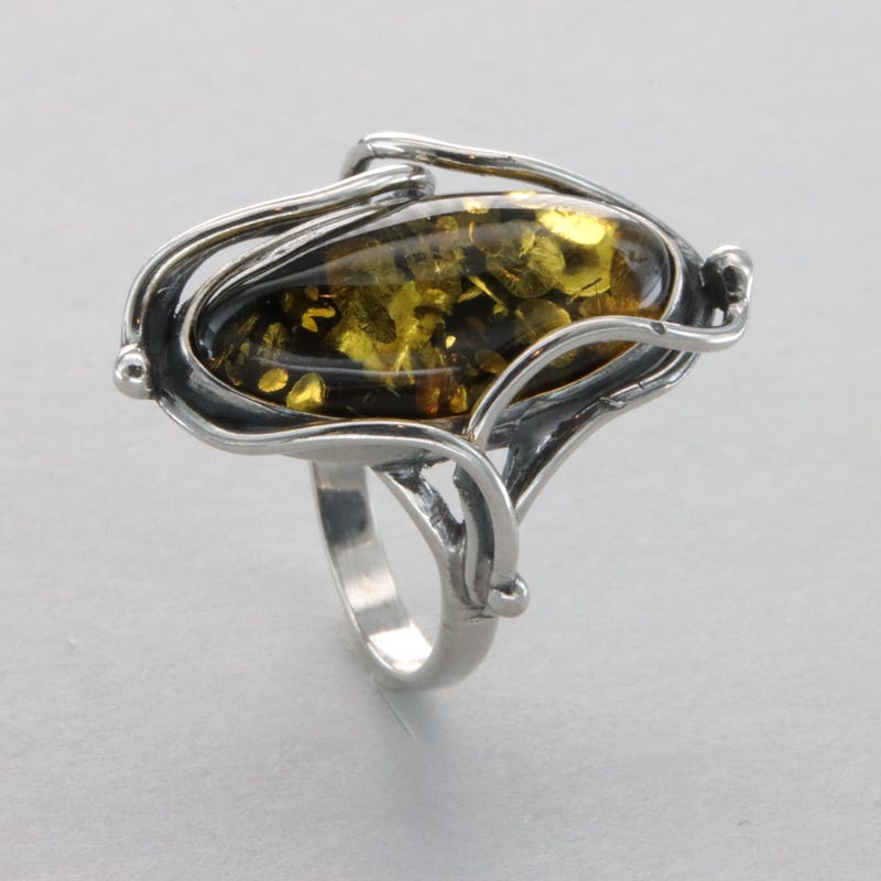 Green Amber Baltic Ring - Etsy