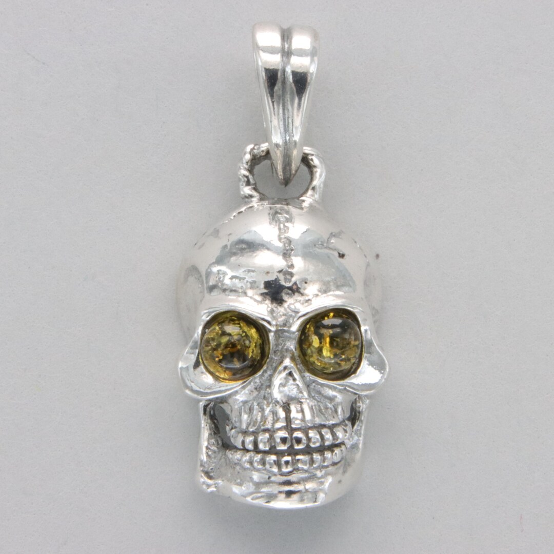 Green BALTIC AMBER Skull Pendant in 925 Sterling Silver - Natural ...