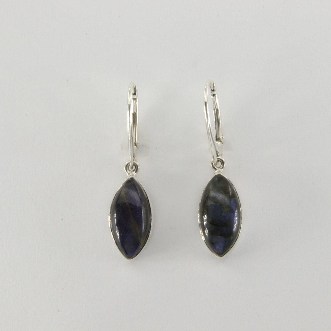 Oval LABRADORITE Dangle / Drop Leverback Earrings 925 STERLING SILVER ...