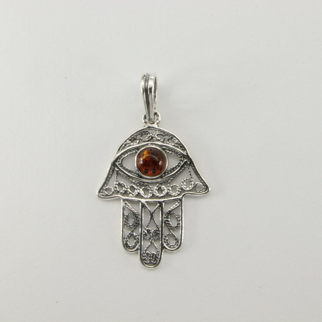 Baltic Amber Hamsa Hand Pendant: Sterling Silver Filigree - Etsy