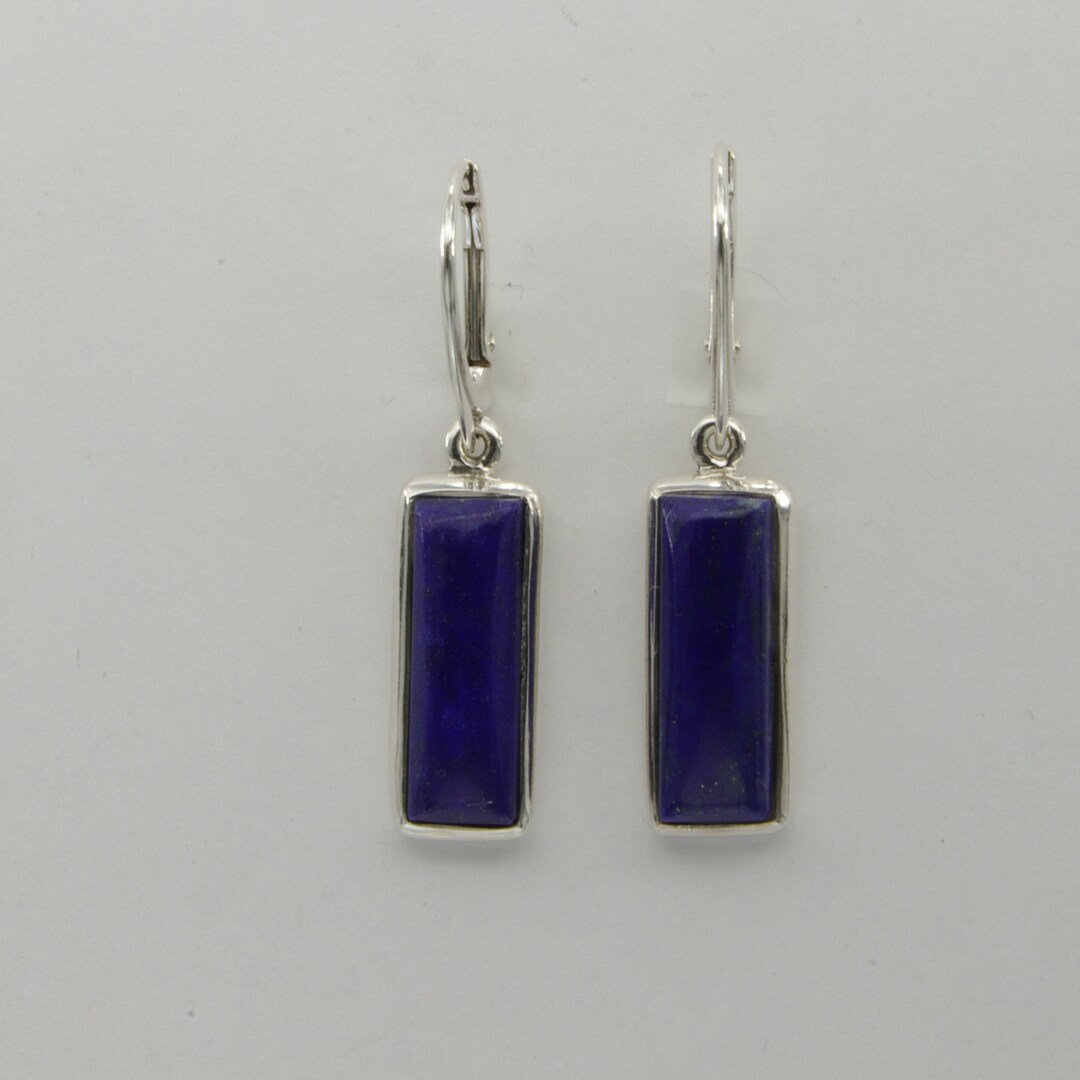 Blue Square / Rectangle LAPIS LAZULI Dangle Earrings in 925 Sterling ...