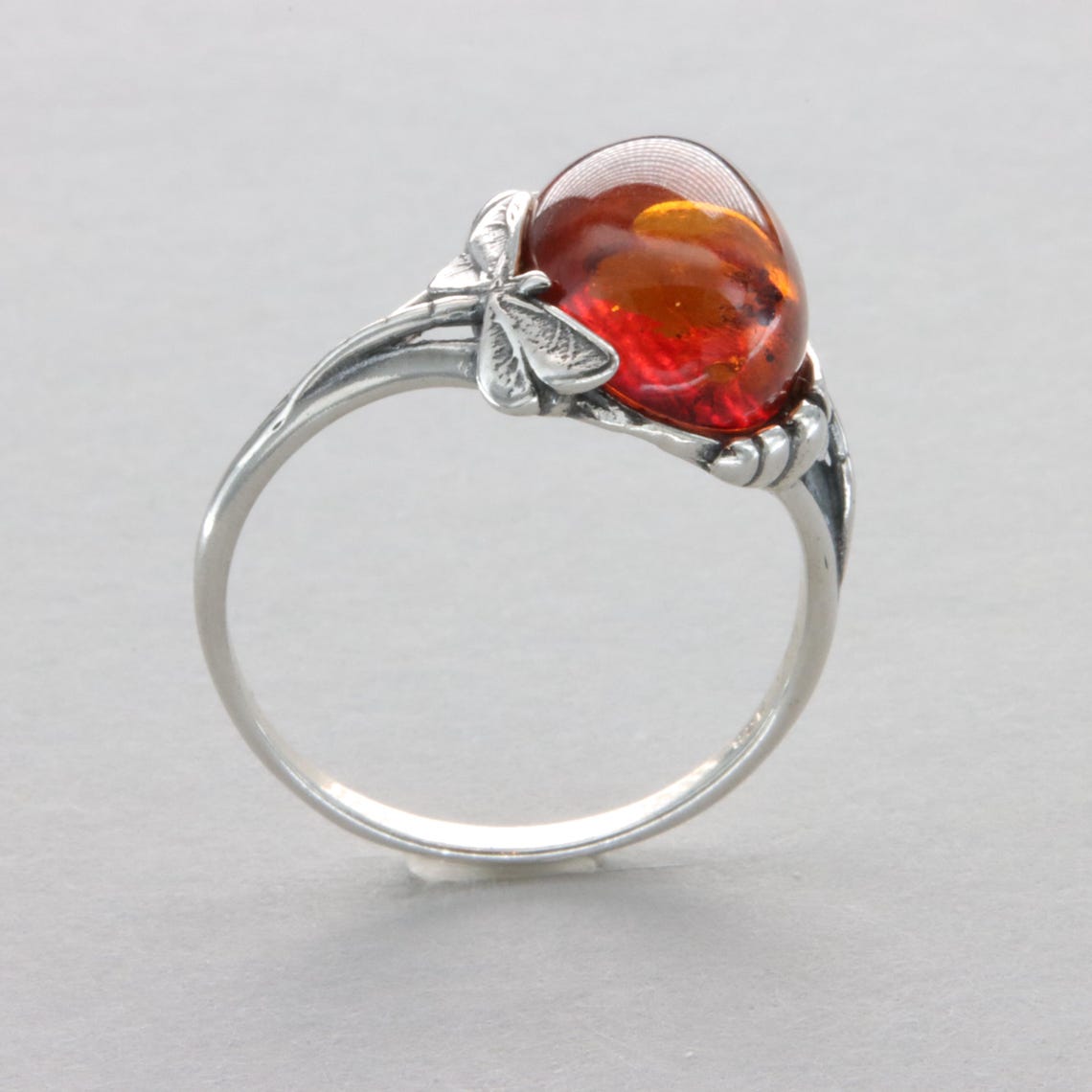 Oval Cognac / Brown BALTIC AMBER Dragonfly Ring 925 Sterling Silver ...