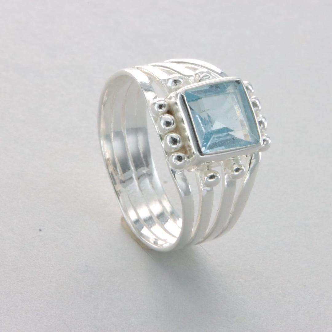 Facetted Square / Rectangle Blue Topaz Ring - 925 Sterling Silver ...
