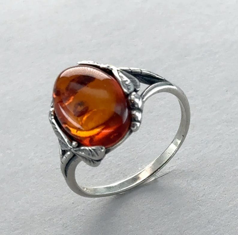 Oval Cognac / Brown BALTIC AMBER Dragonfly Ring 925 Sterling Silver ...