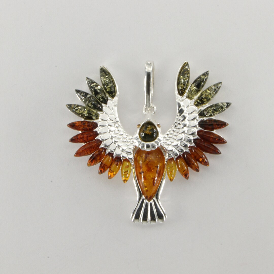Multi-color BALTIC AMBER Phoenix / Eagle Pendant in 925 Sterling Silver ...