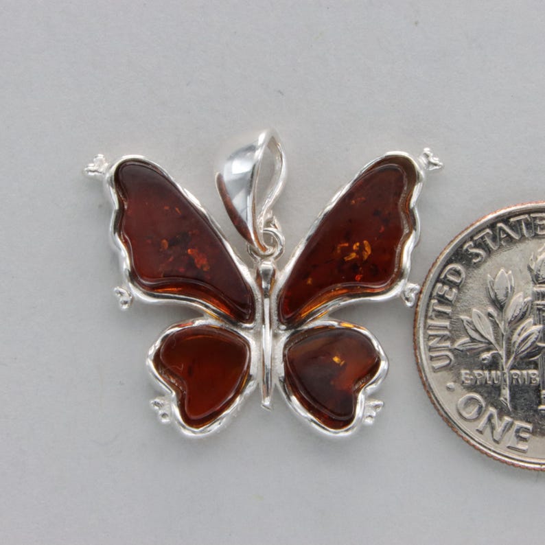 Baltic Amber Butterfly Pendant: Cognac Brown Sterling Silver - Etsy