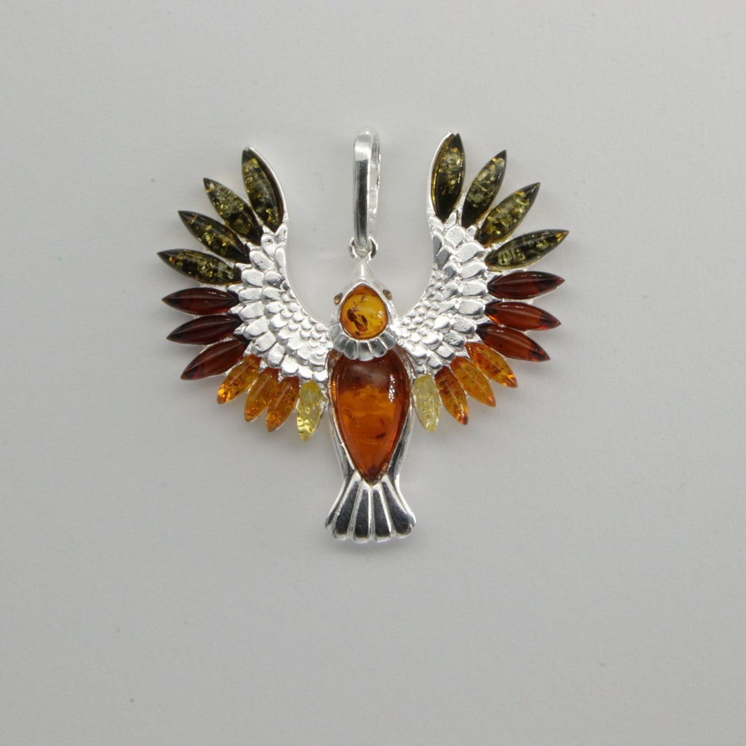 Multi-color - BALTIC AMBER Phoenix / Eagle / Bird Pendant in 925 ...