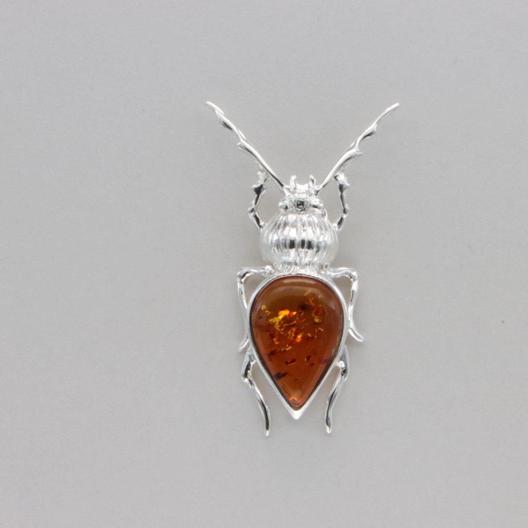 Baltic Amber Bug Pendant: 925 Sterling Silver Beetle Jewelry - Etsy