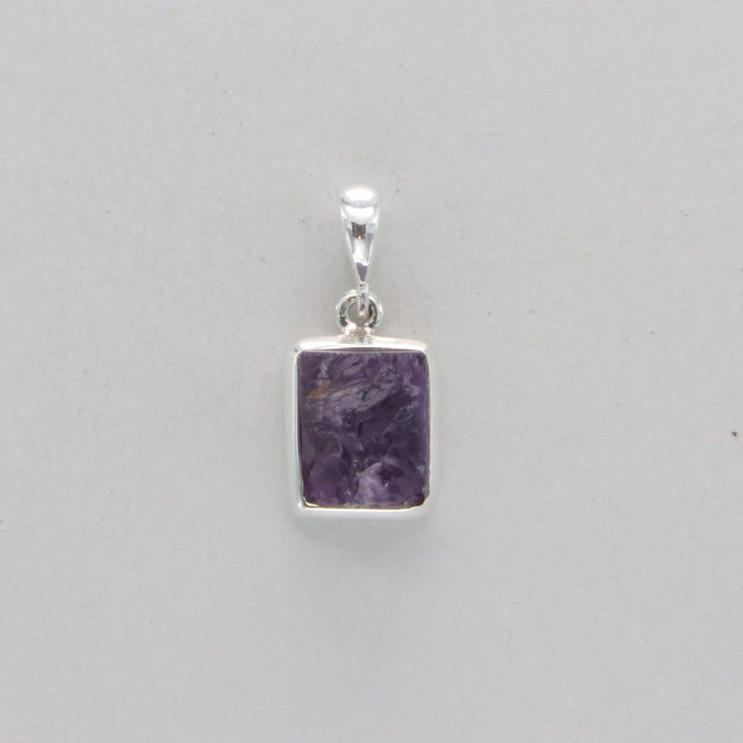 Raw Cut Square Purple AMETHYST Rectangle Pendant - 925 Sterling Silver ...