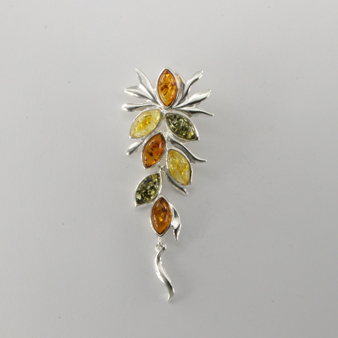 Multi-color BALTIC AMBER Flower Floral Pendant in 925 Sterling Silver ...