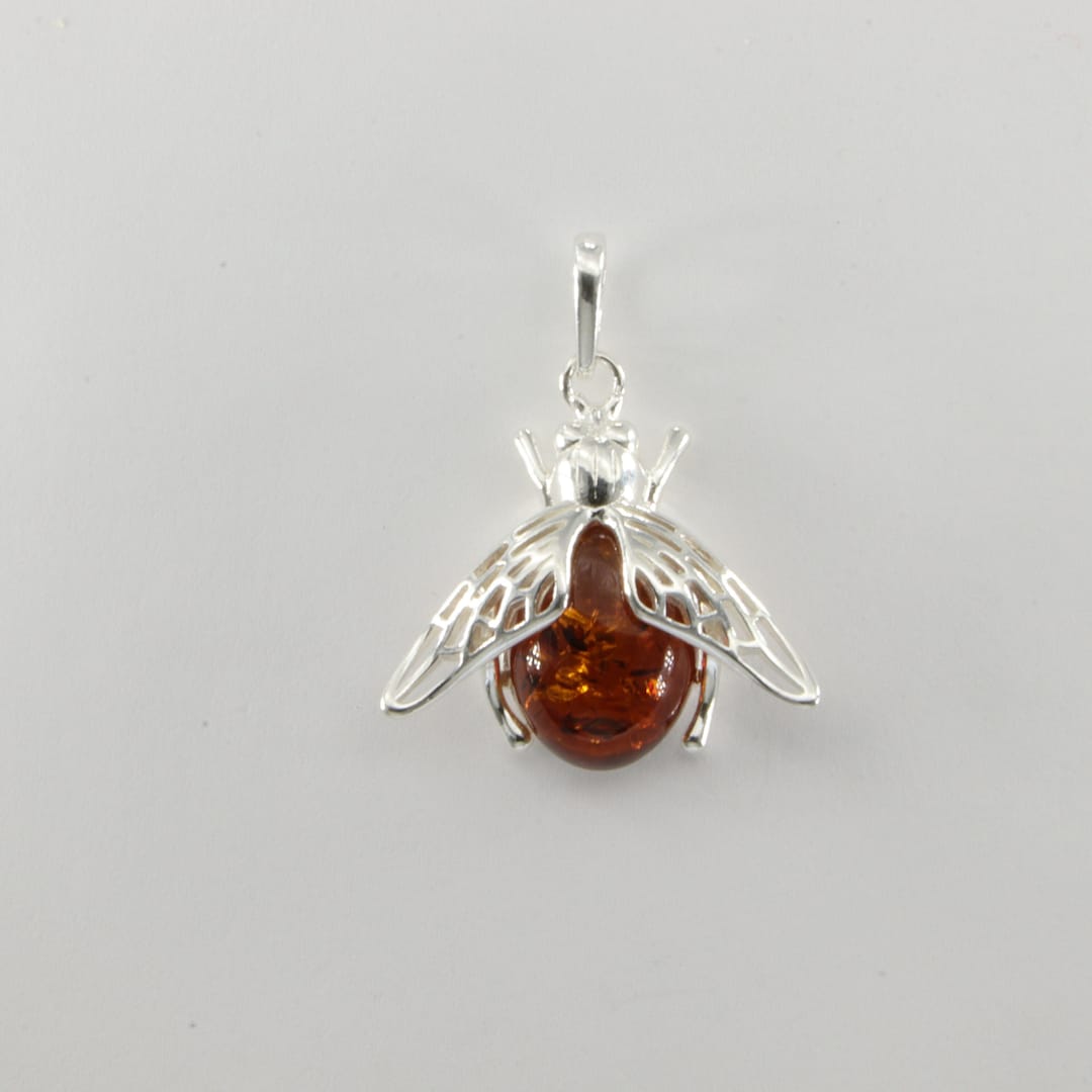Cognac / Brown BALTIC AMBER Moth Pendant in 925 Sterling Silver (poland ...