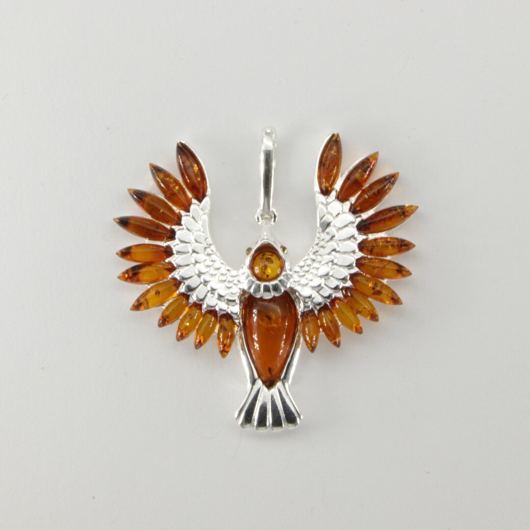 Cognac / Brow BALTIC AMBER Phoenix Eagle Bird Pendant in 925 Sterling ...