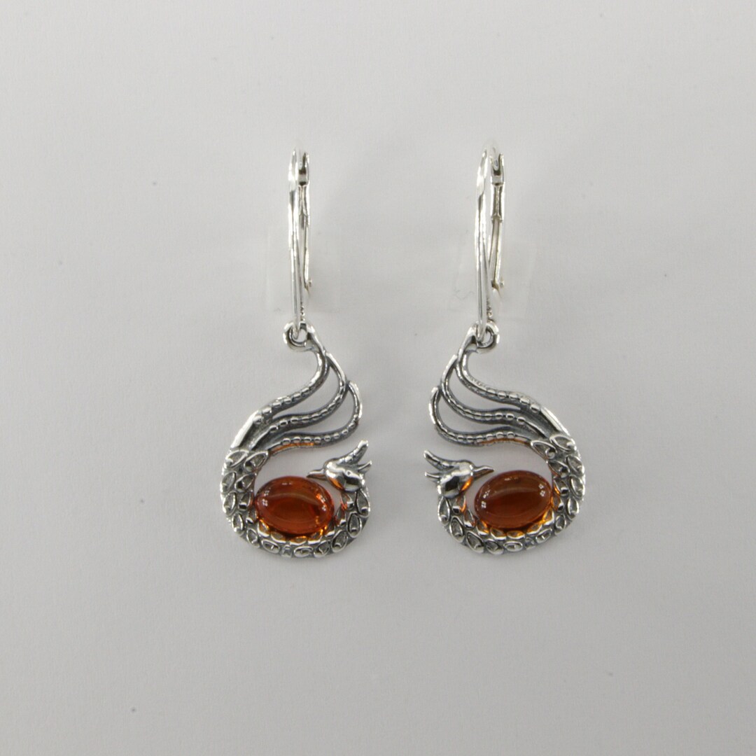 Cognac / Brown BALTIC AMBER Phoenix Leverback Earrings 925 Sterling ...