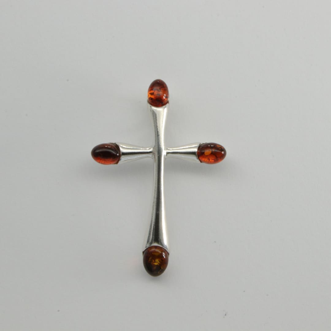Baltic Amber Cross Pendant: Cognac Brown Sterling Silver Gemstone - Etsy