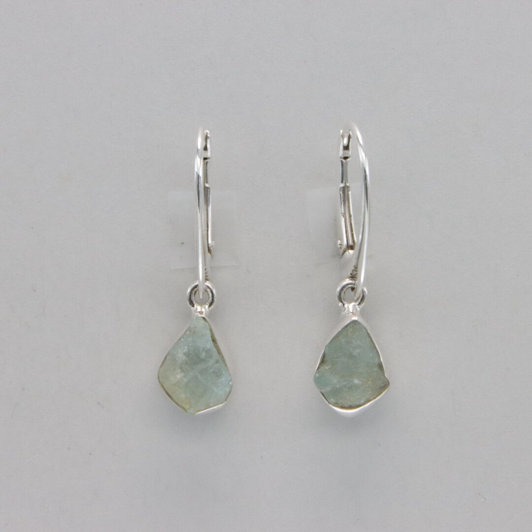 Raw Cut Freestyle Rough Cut Blue Green AQUAMARINE Dangle Leverback ...