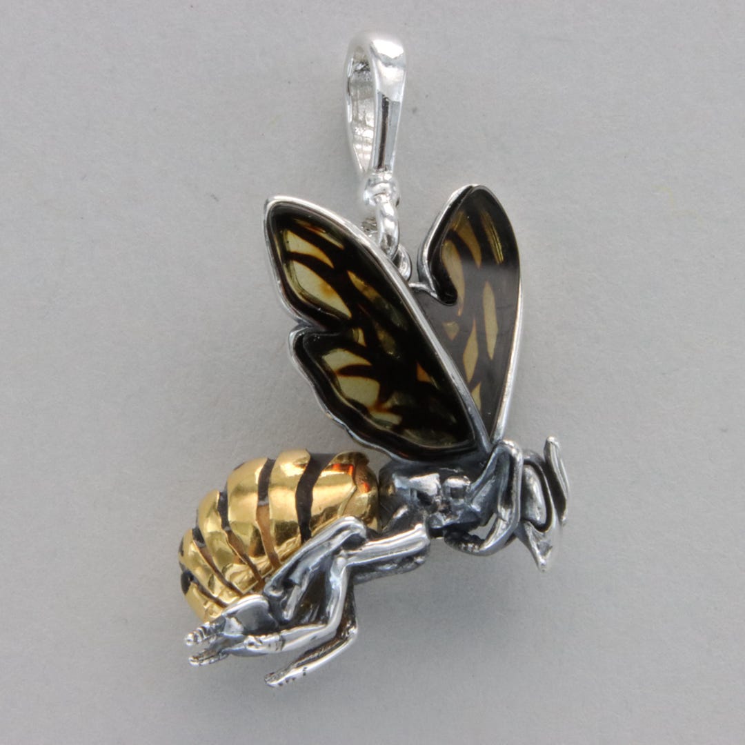 Hand Carved Baltic Amber Bumble Bee Pendant: Sterling Silver Insect ...