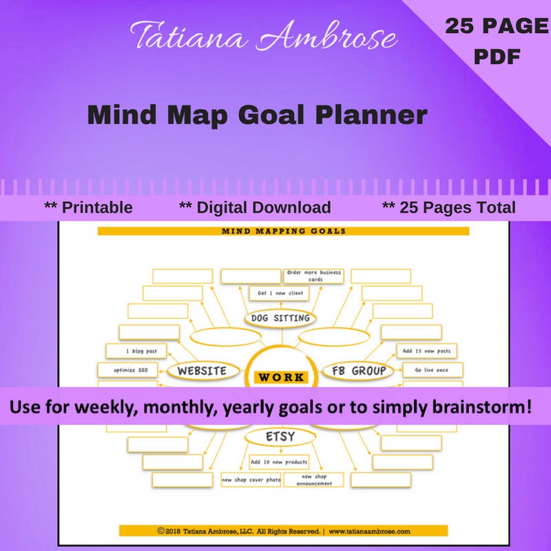 Mind Map Planner, Printable Goals, Goal Setting, PDF Worksheet, Monthly ...