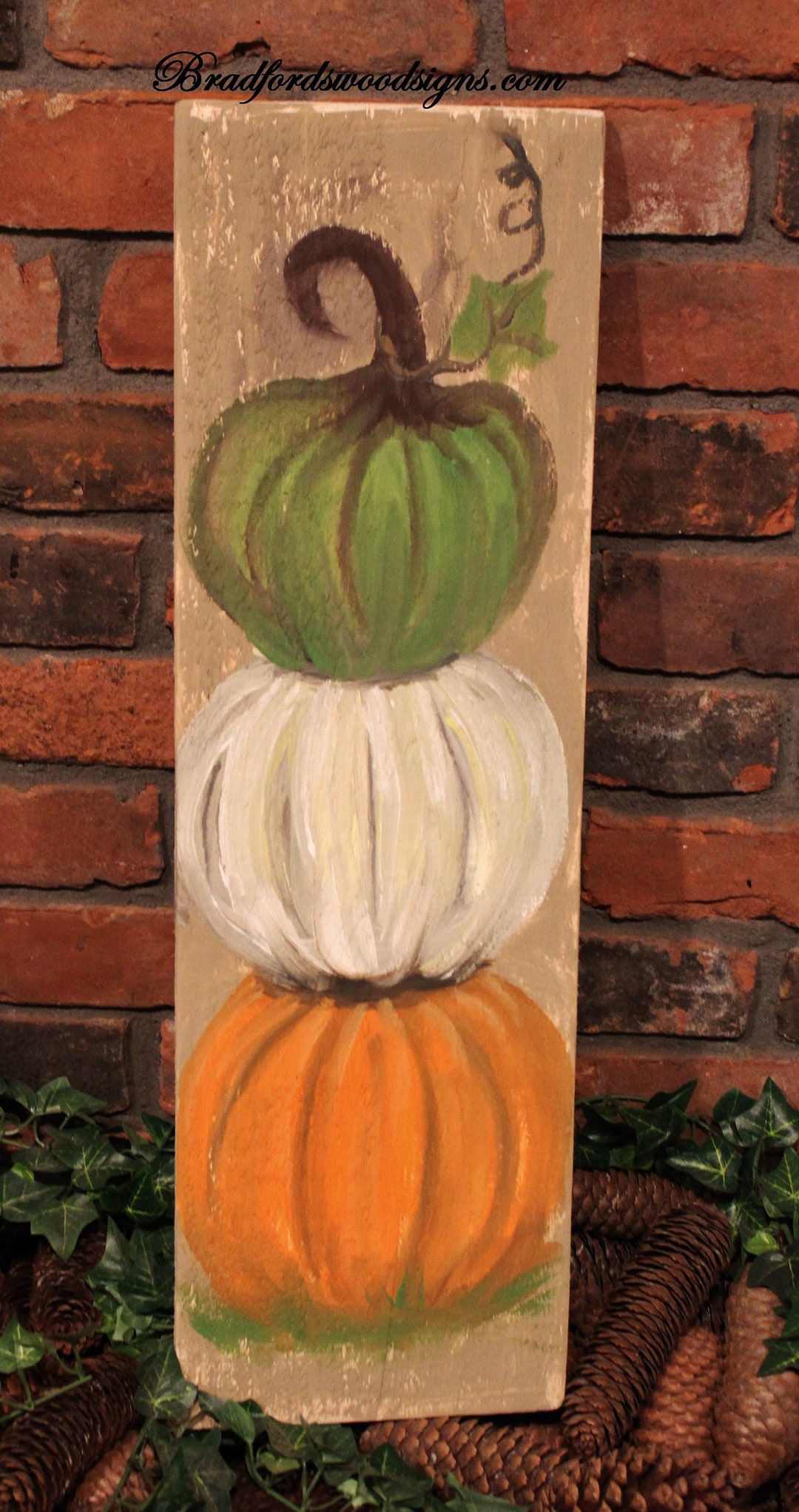 Autumn Pumpkin Sign, Fall Decor Wooden Sign Stacked Pumpkins Hand ...