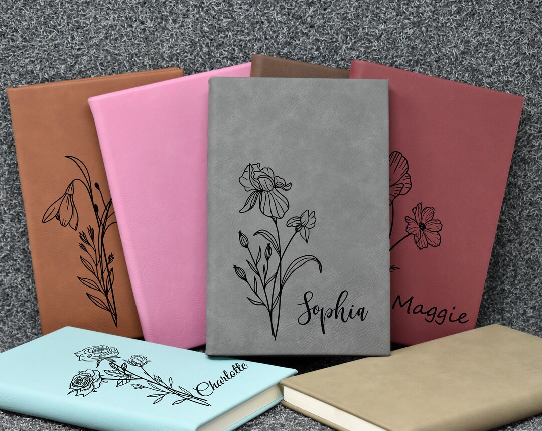 Birth Flower Journal Notebook, Birth Month Flower Gift, Personalized ...