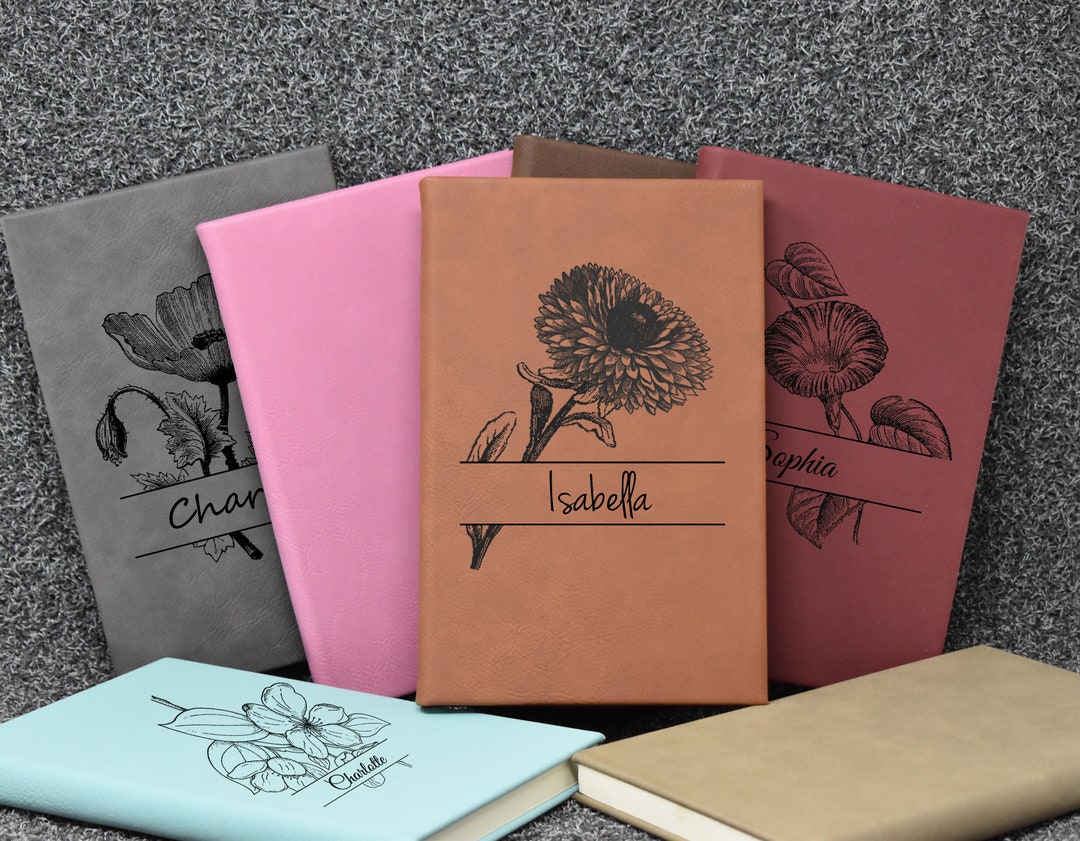 Birth Flower Journal Notebook, Birth Month Flower Gift, Personalized ...