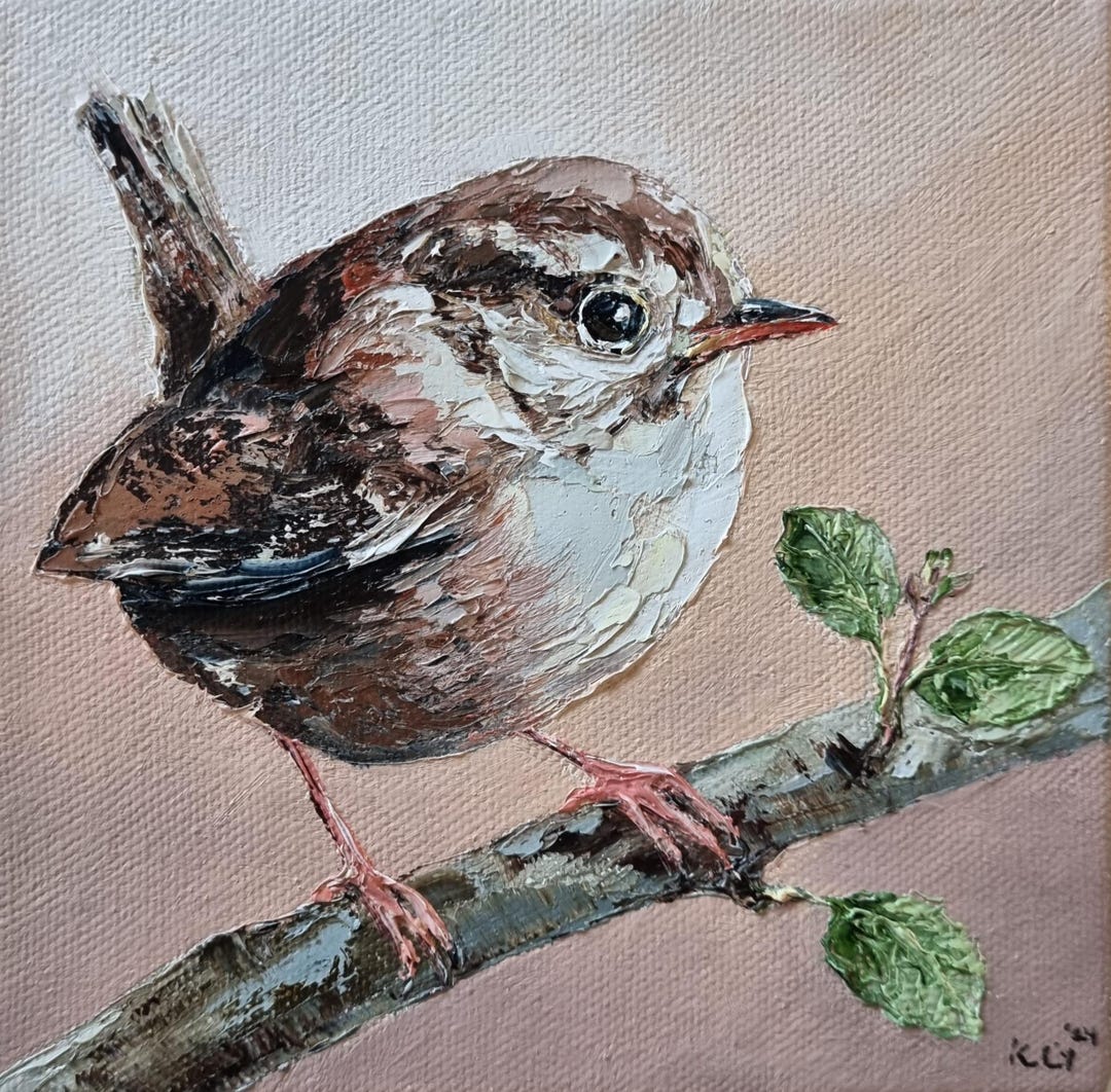 Wren Portrait, Original Art, Bird Painting, Oil on Stretched Canvas ...