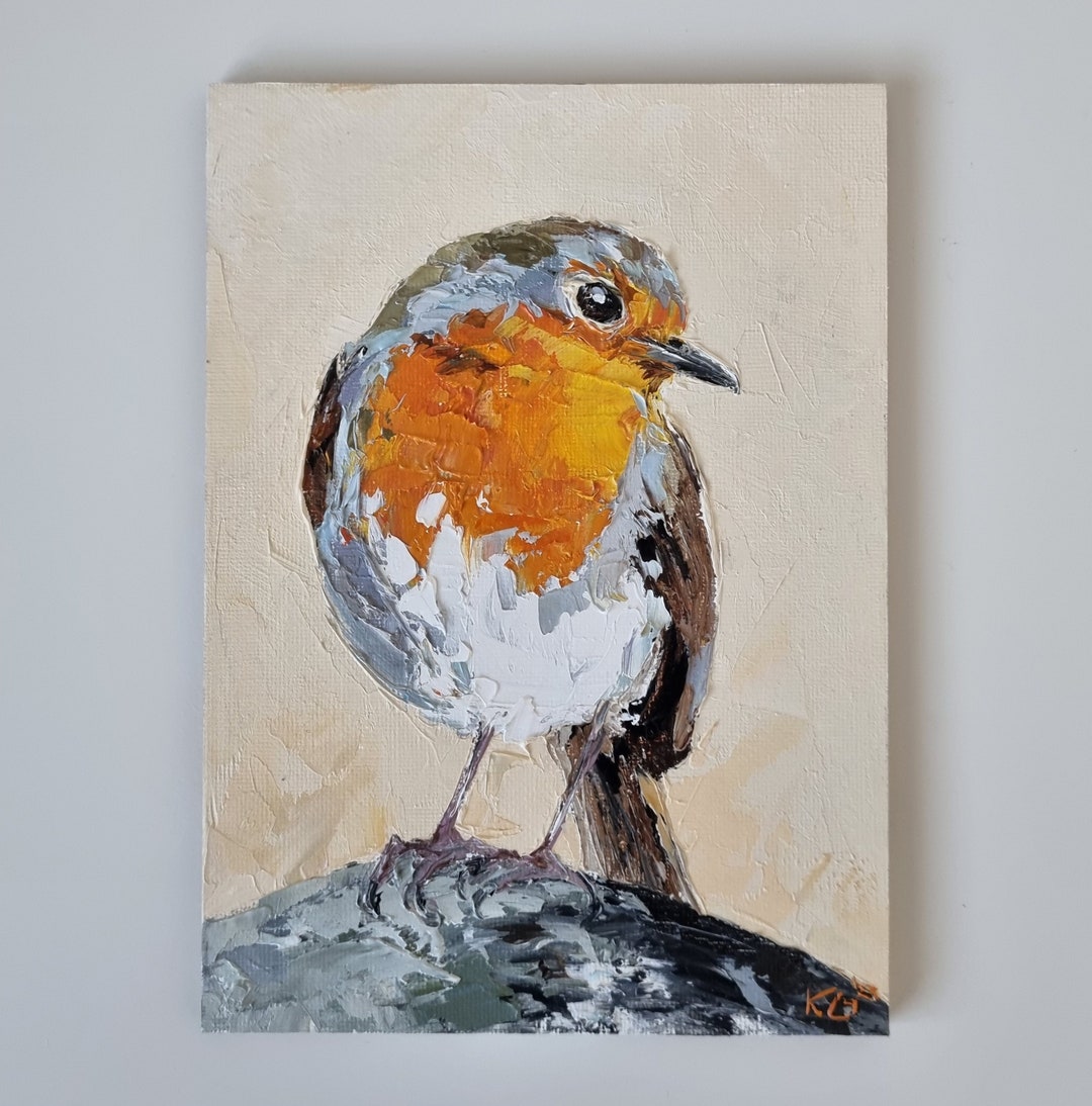Original Robin Painting, Oil on Canvas, Bird Painting, Small Painting ...