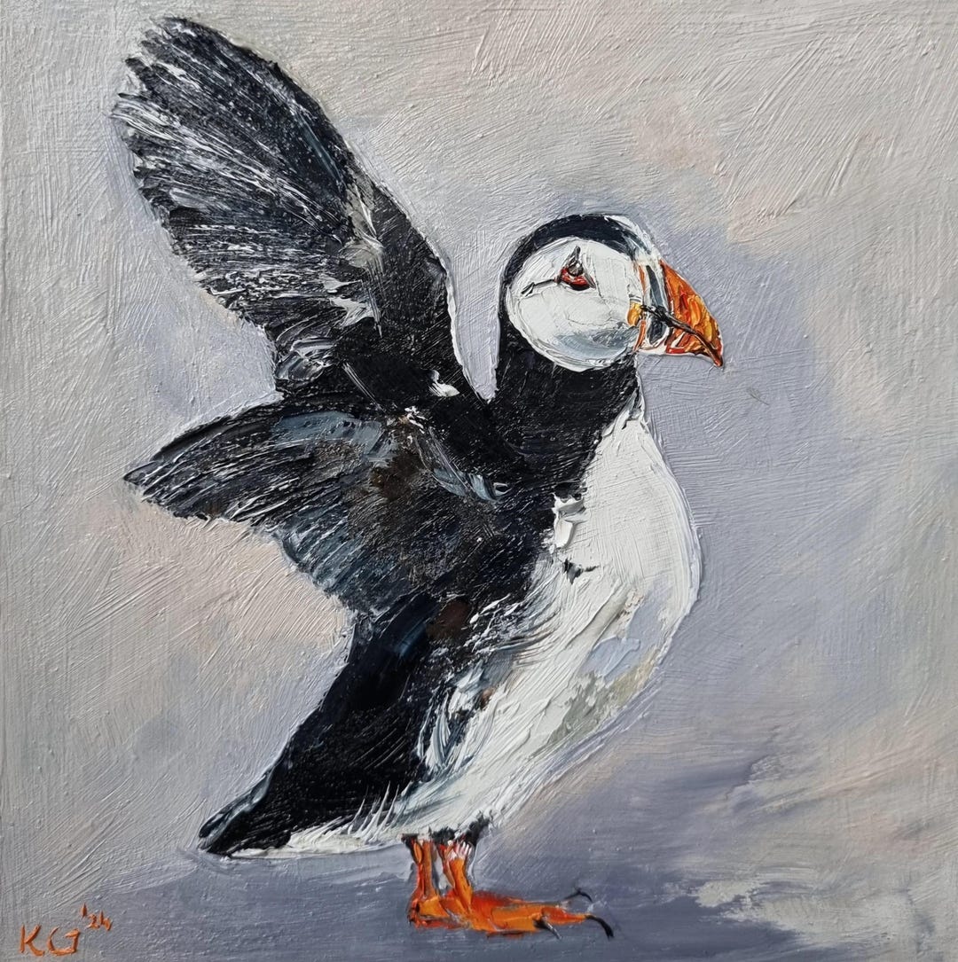 Puffin Portrait, Wildlife Oil Painting, Bird Wall Art, Home Decor ...