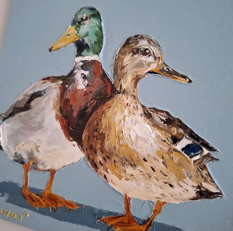 Original Oil Painting, Mallard Duck Couple Portrait, Oil on Gesso Board ...