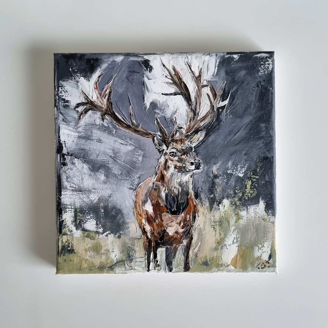 Original Deer Painting Oil on Stretched Canvas Animal - Etsy