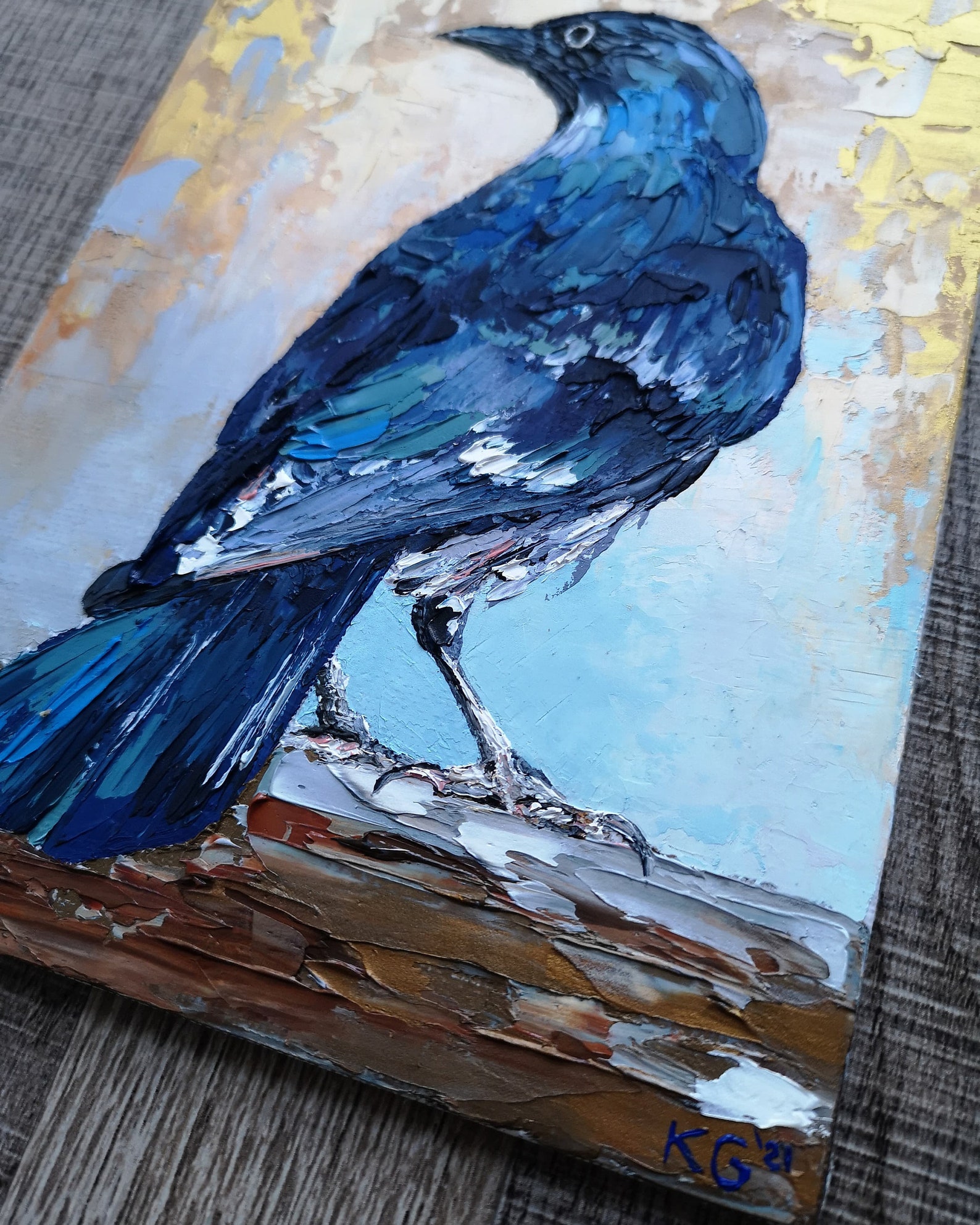 Original Art Bird Painting Raven Portrait Oil on Canvas | Etsy