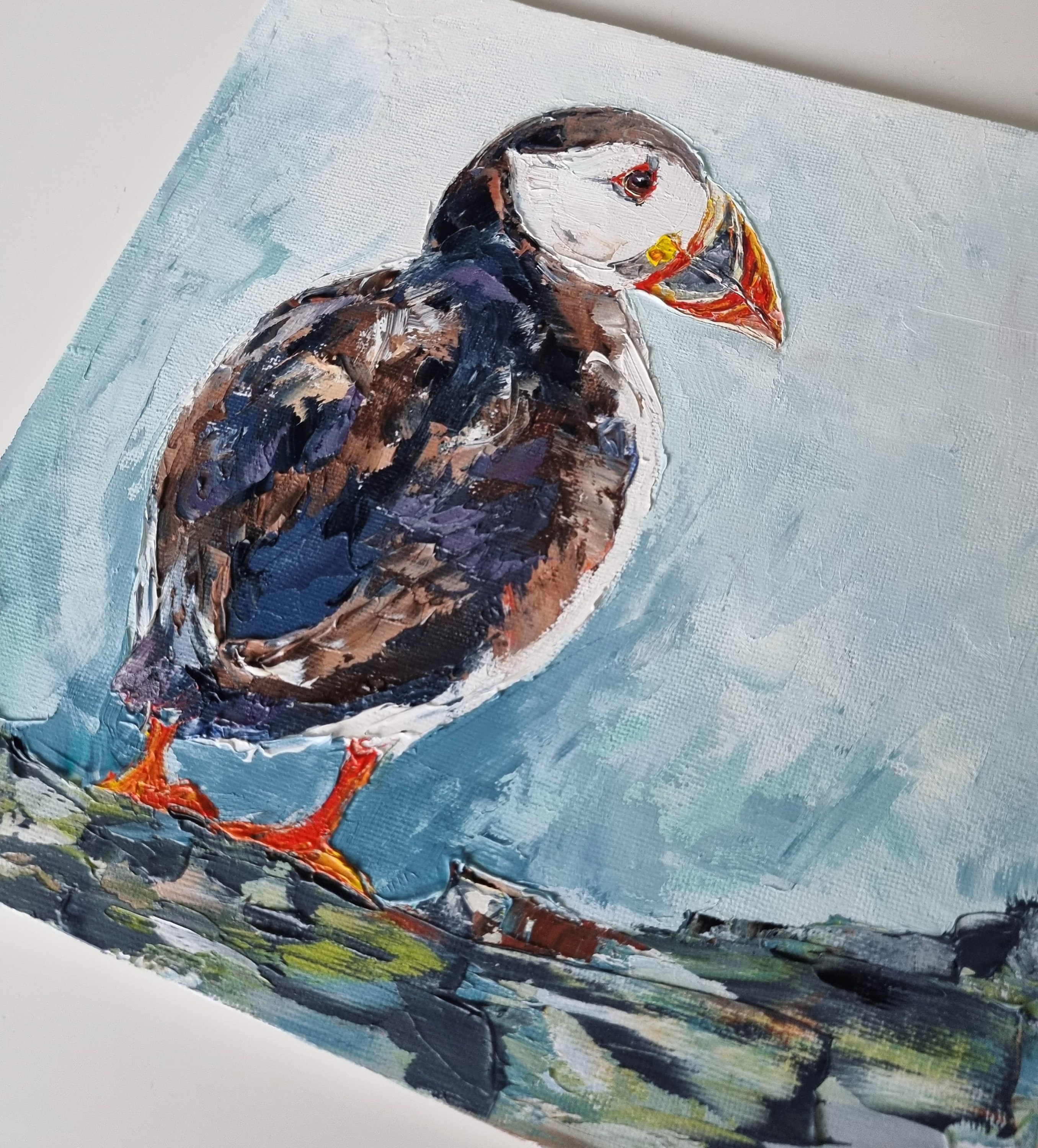 Original Puffin Painting, Oil on Canvas Panel, Bird Painting, Small ...
