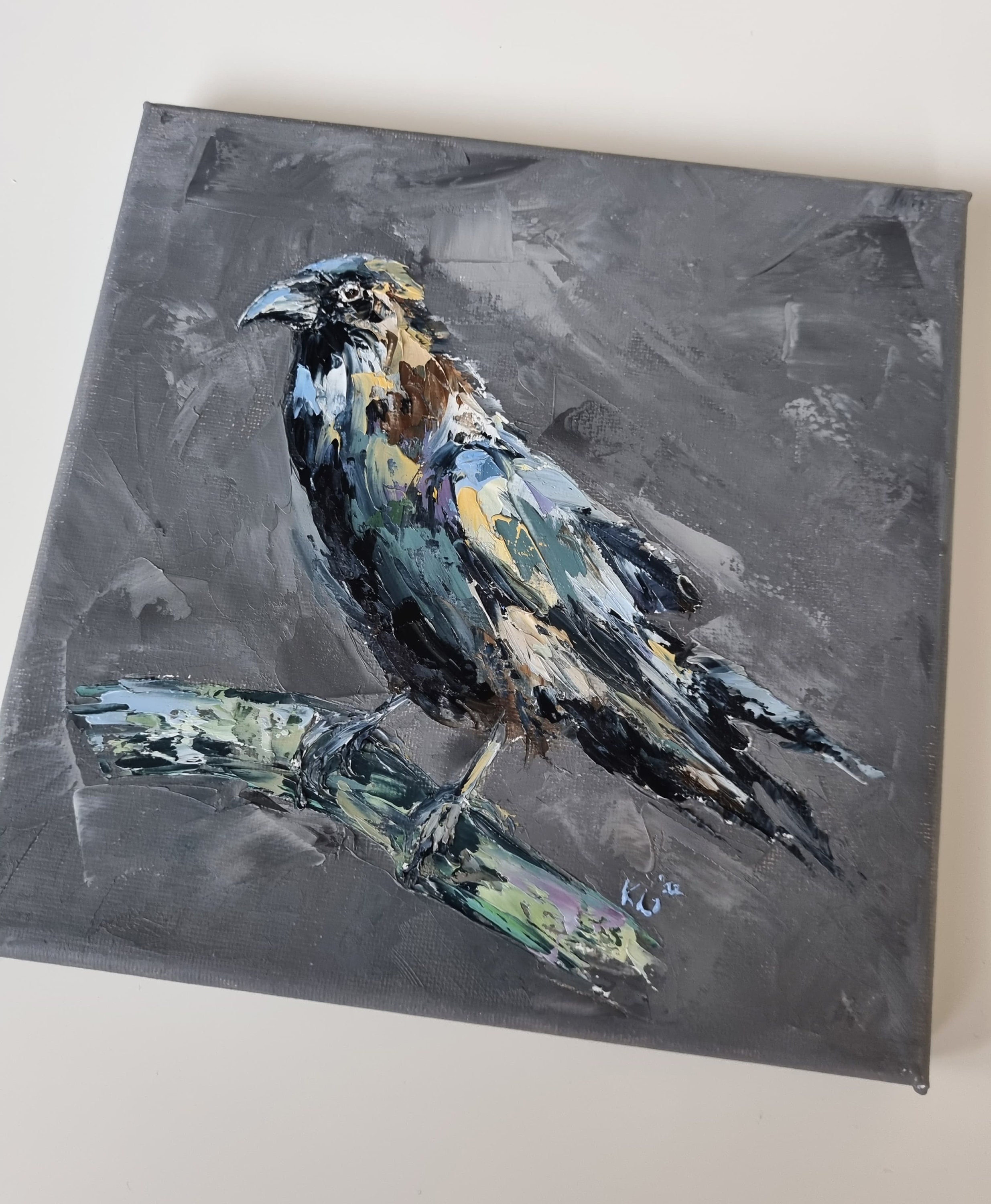 Original Art Bird Painting Crow Portrait Oil on Stretched - Etsy