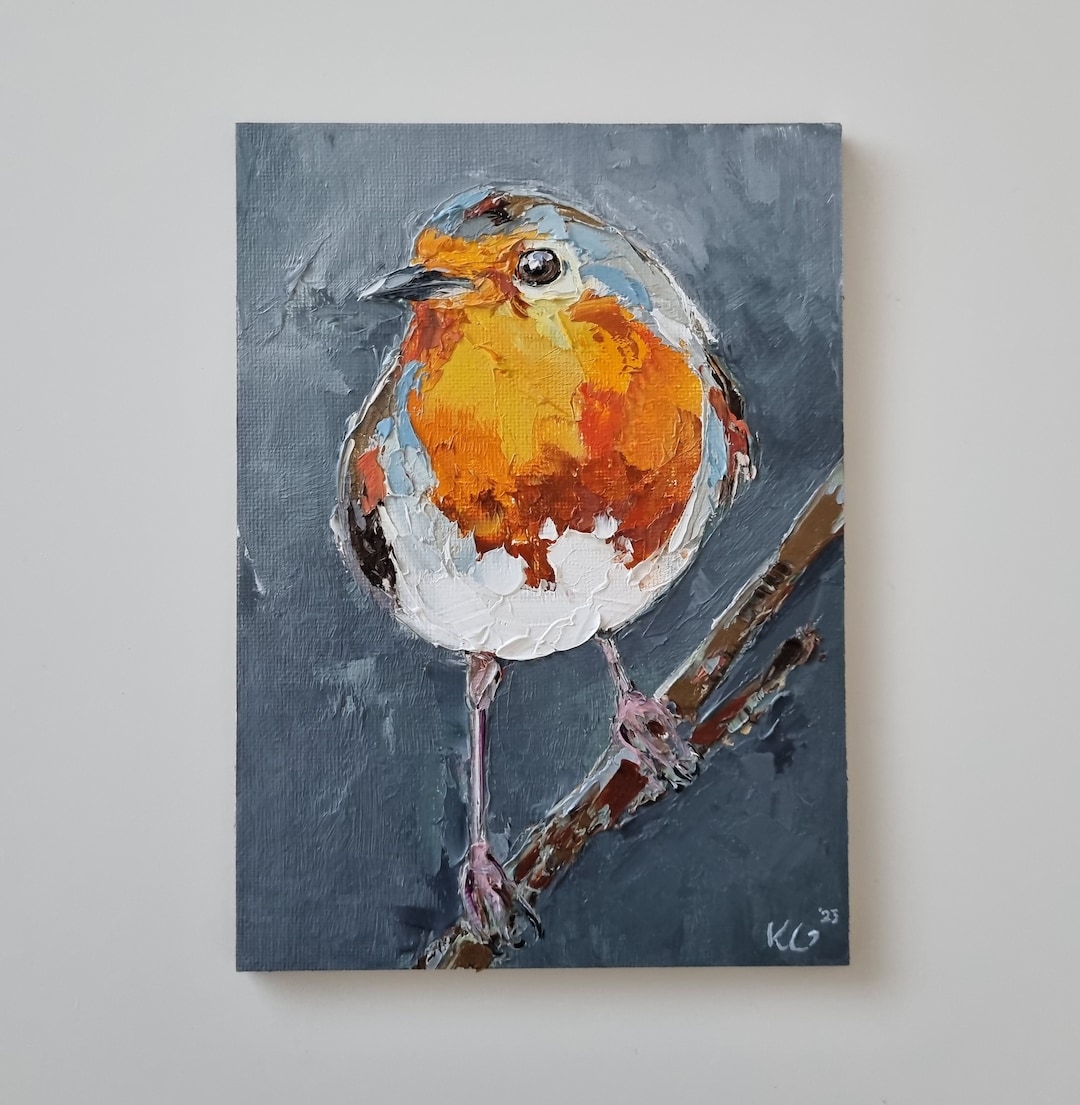 Original Robin Painting, Oil on Canvas, Bird Painting, Small Painting ...